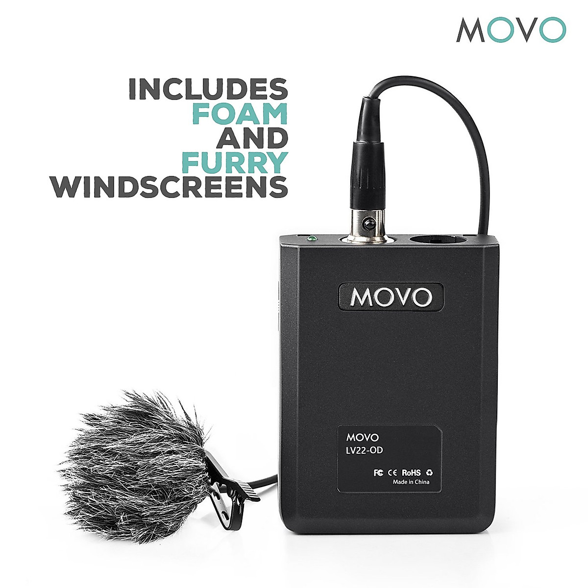 Movo LV22OD XLR Lavalier Omnidirectional Condenser Microphone with Phantom Power Supply Body Pack, 12mm Mic Capsule, Foam and Deadcat Windscreens, Deluxe Case