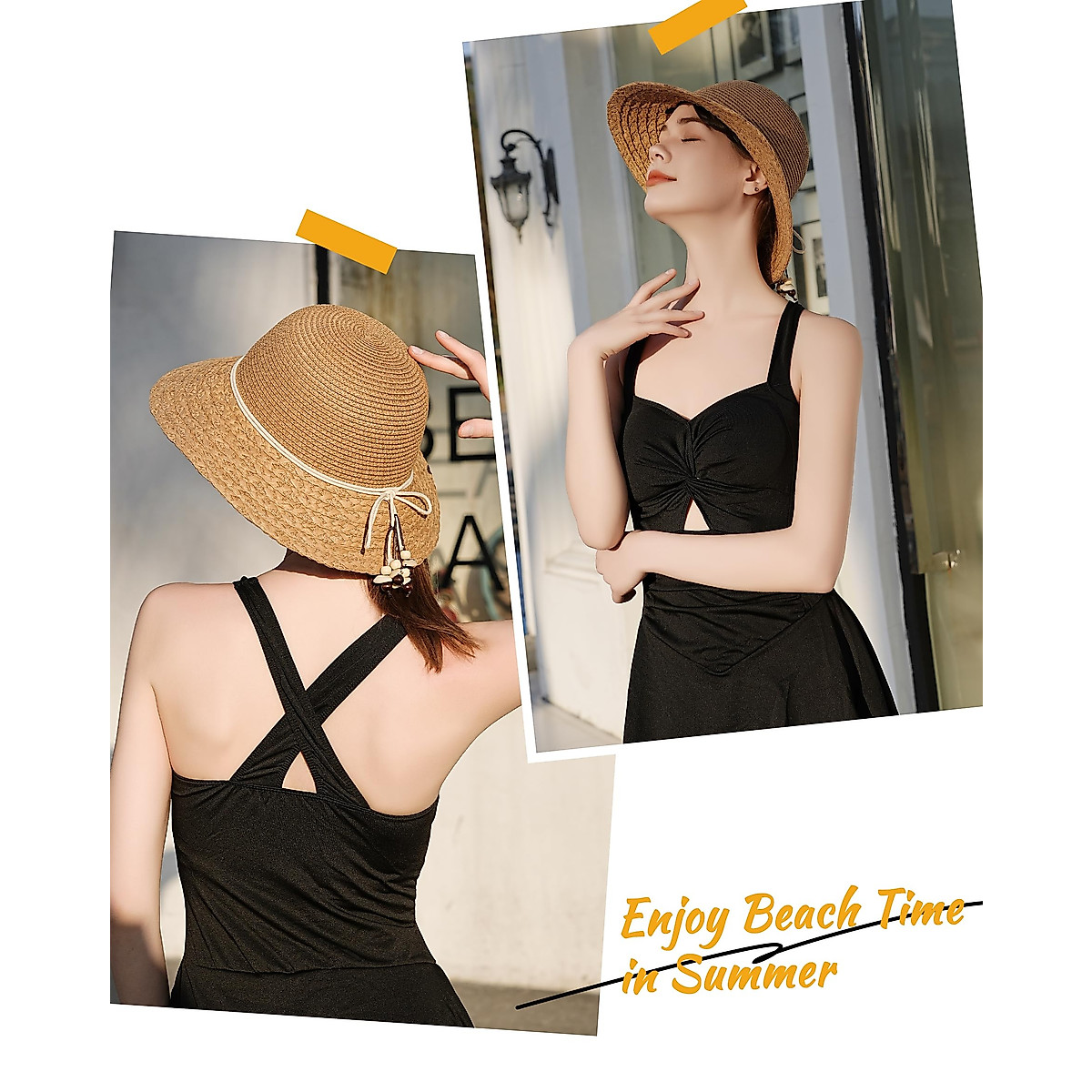 Beach Hats for Women, Beach Hat Womens UPF 50+, Straw Hat for Women Sun Hat Foldable Roll up Cap Khaki