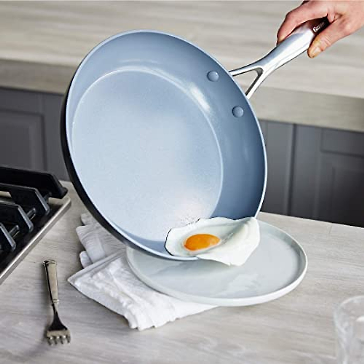 GreenPan Valencia Pro Hard Anodized Healthy Ceramic Nonstick 12" Wok, PFAS-Free, Induction, Dishwasher Safe, Oven Safe, Gray