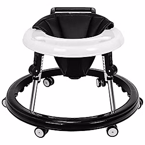 HARPPA Foldable Baby Walker, Sit to Stand Activity Center with Wheels, Seat and Height Adjustable (Black)