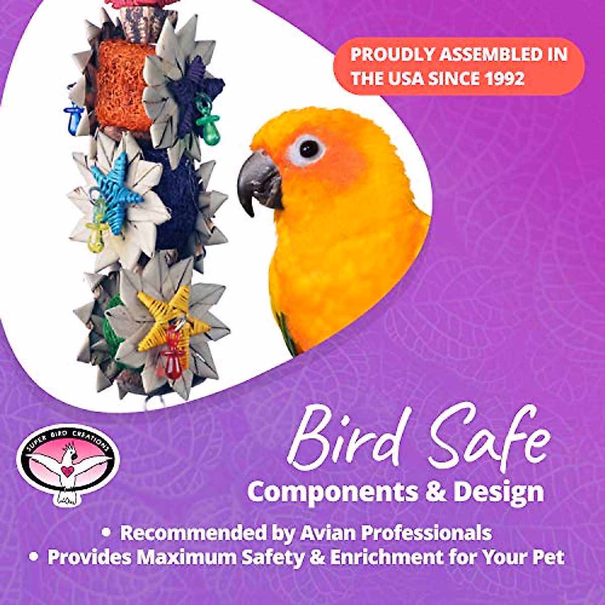Super Bird Creations SB1098 Palm Star Bird Toy, Medium Bird Size, 13" x 3.5" x 3.5"