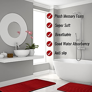 Elvoki Luxury Bathroom Rugs Set 5 Piece - Memory Foam Bath Mat Set, Toilet Rug Set. Strong Absorbent, Non-Slip, Ultra Soft, Easy to Clean, Burgundy