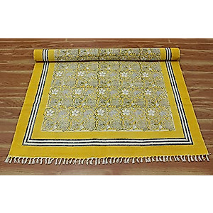 Casavani Indian Handmade Cotton Dhurrie Oriental Yellow & Beige Area Rug Boho Kilim Flat Weave Rug Indoor Hall Room Decor Carpet Throw Rugs for Bedroom Living Room Bathroom Balcony 4x10 Feet Runner
