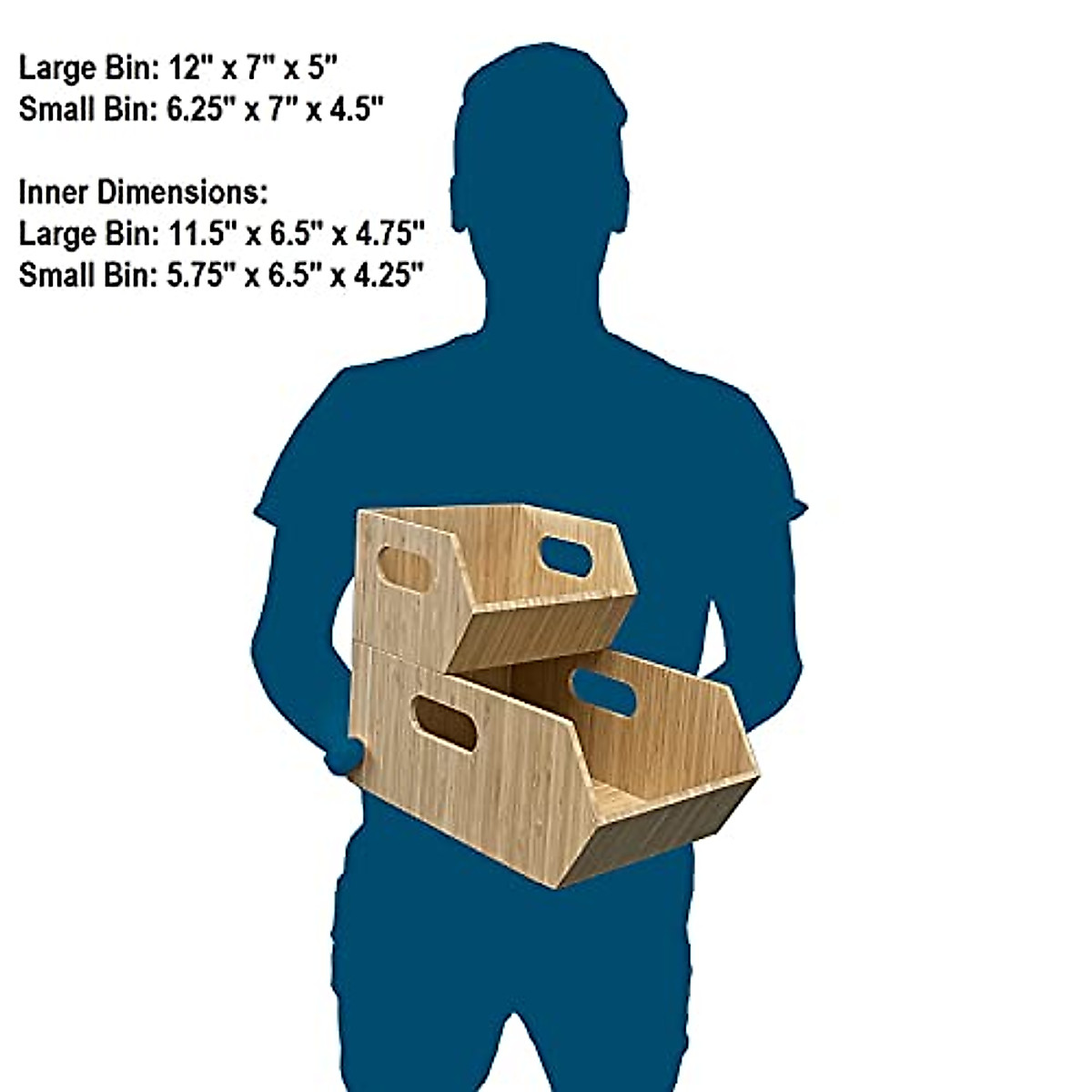 Bamboo Storage Bins for Pantry & Kitchen Cabinet Organizer Multi-Purpose 2 PC Stackable Set for Canned Goods, Vegetables, Pouches, Boxed Meals & more