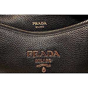 Prada Black Vitello Phenix Leather Web Stripe Strap Crossbody 1BC166