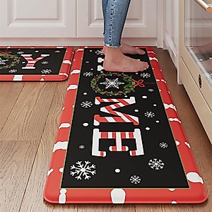Christmas Joy Winter Snowflake Kitchen Floor Mat, Cushioned Anti Fatigue Kitchen Rug Waterproof Non Slip Comfort Foam Standing Mat for Kitchen Office Sink Laundry 17x30+17x47inch
