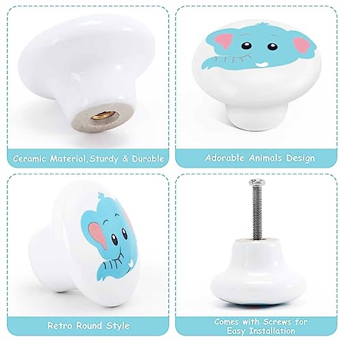 Tuitessine 12 Pack Assorted Safari Animals Drawer Knobs Funny Round Ceramic Dresser Knobs Cabinet Closet Cupboard Pulls Cute Wardrobe Handles Jungle Decor for Nursery Kitchen Bathroom Bedroom