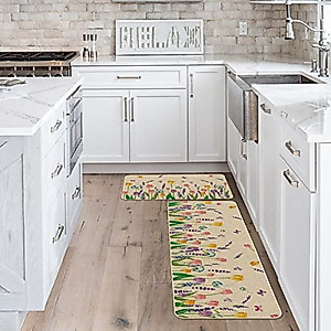 Artoid Mode Lavender Tulip Spring Kitchen Mats Set of 2, Seasonal Flower Summer Home Decor Low-Profile Kitchen Rugs for Floor - 17x29 and 17x47 Inch