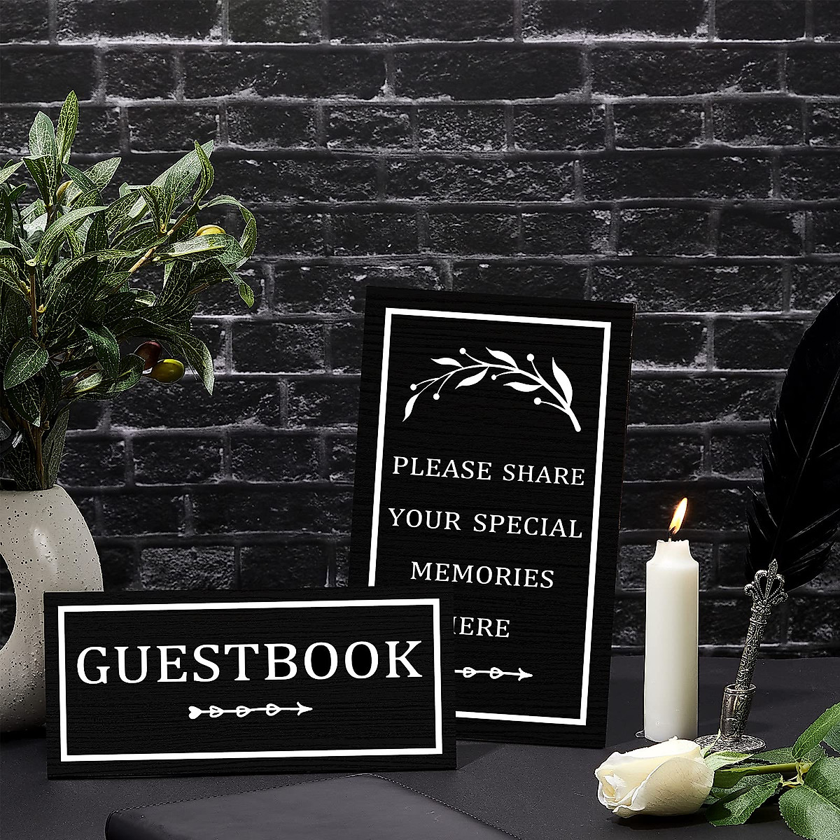 3 PCS Wooden Funeral Table Signs Wood Share Memory Sign Black Guest Book Sign Celebration of Life Funeral Memorial Sign Table Decoration Condolence Sign for Funeral Decorations Celebration of Life