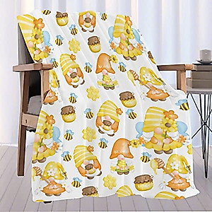 ZHONGKUI Gnome Flannel Throw Blanket,Gnome Blanket with Bee for Adults/Women/Kids/Friends,Gnome Gifts Blanket for Couch Sofa Bed Travel Home Decor, 60"x80"-Adults/Twin Size