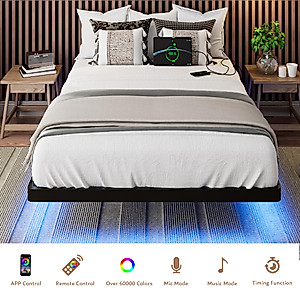 iPormis Twin Size Floating Bed Frame with Charging Station and Led Light, Metal Platform Bed Frame with Heavy Duty Steel Slats Support, No Box Spring Needed, Noise-Free, Easy Assembly, Black