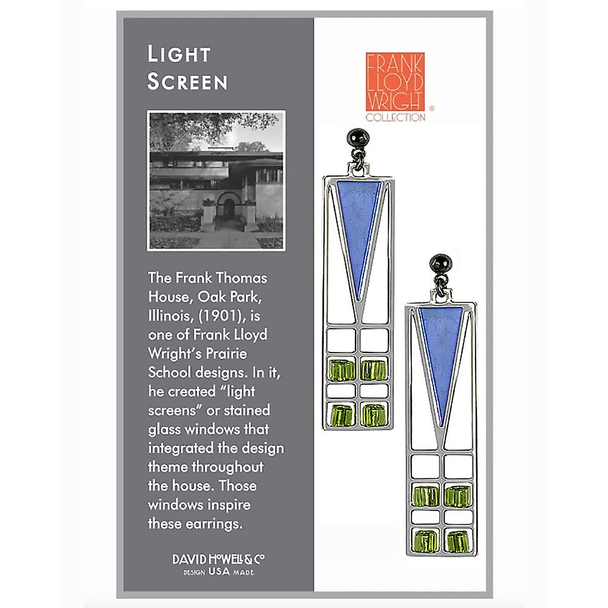 Frank Lloyd Wright Light Screen Blue Enamel Earrings