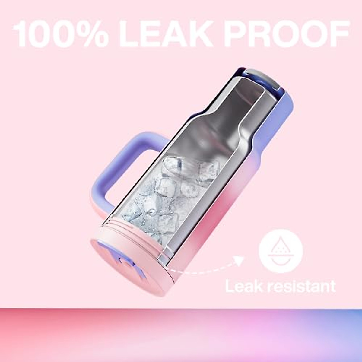 ENCOOL 40 oz Tumbler with Handle and Straw, 100% Leakproof Insulated Tumbler with Lid and Straw, Stainless Steel Travel Mug, Keeps Cold for 34 Hours, Car Cup Holder Friendly (Evening Glow)