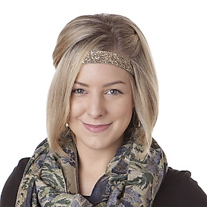 Hipsy Adjustable Non Slip Fashion Wide Bling Glitter Headbands for Women Girls & Teens 2-Pack (Black & Gold)