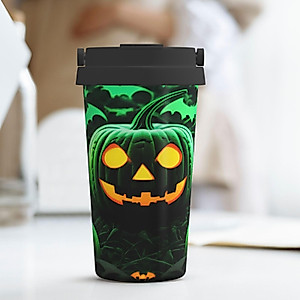 Insulated Coffee Mug Green Ghost Horror Halloween 17oz Double Wall Vacuum Stainless Steel Tumbler With Leak-Proof Lid And Handle, Cute Travel Thermos Mug For Cold Hot Drinks