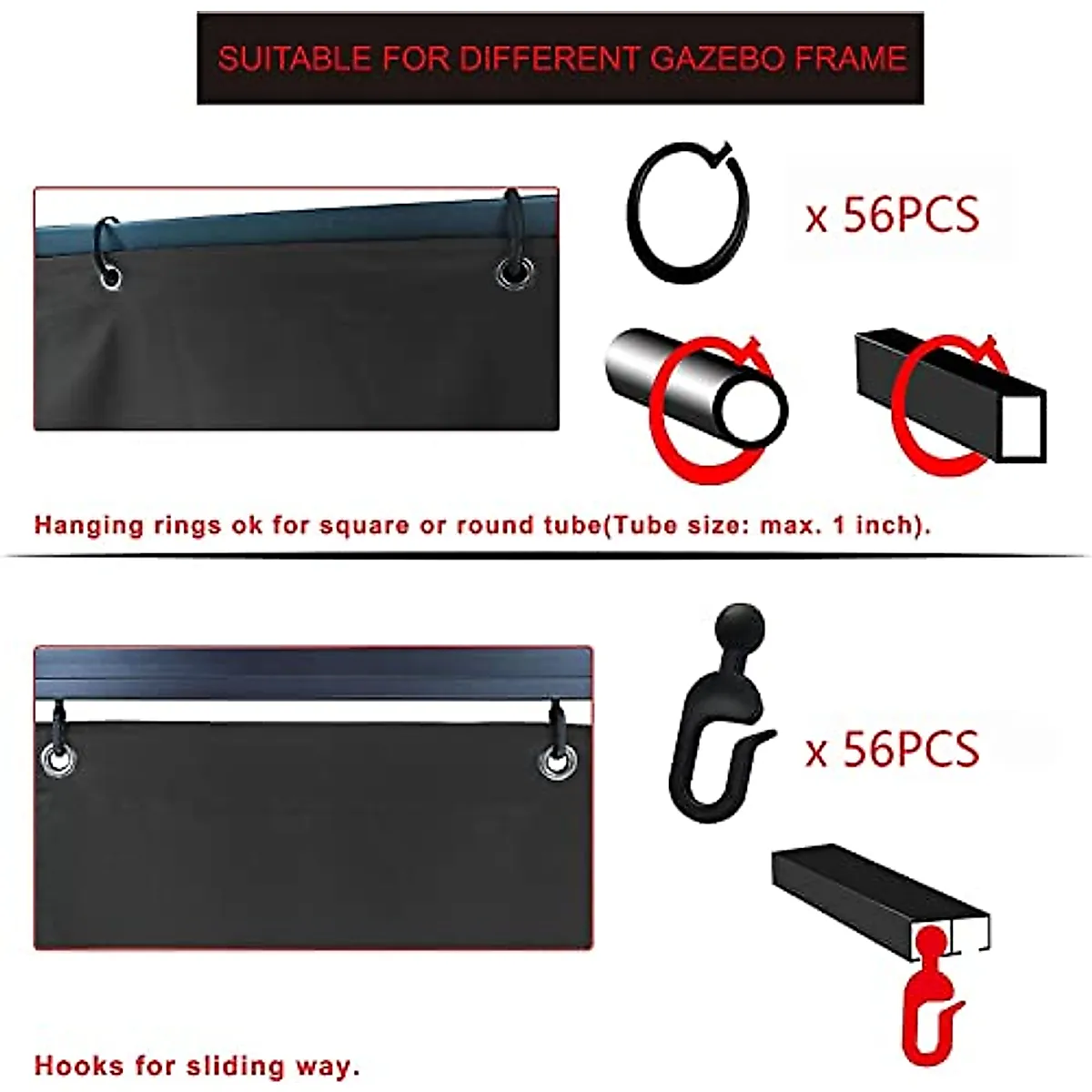 Gazebo Universal Replacement Privacy Curtain 4-Panels sidewall with Zipper (ONLY Curtain) (10' x 13', Black)