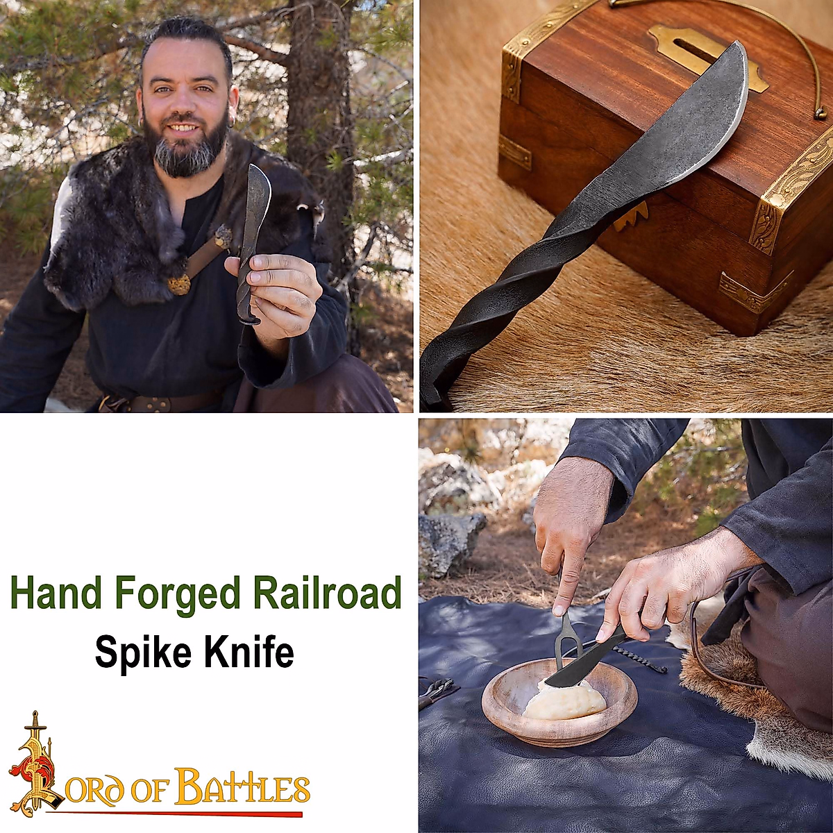 Lord of Battles Medieval Knife Camping Spike Knife Hand Forged Iron Twisted Handle Functional Medieval Knife Perfect for Historical Reenactments, Camping & Outdoor Activities