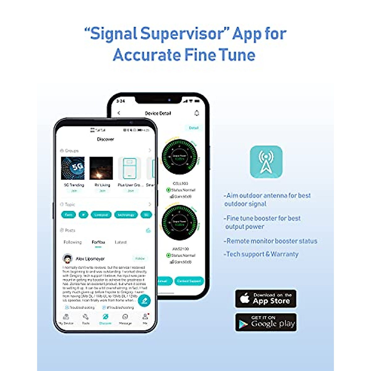 HiBoost Cell Phone Signal Booster for All Carriers| Up to 2000 Sq Ft| High Power Outdoor Receiving Antenna and Indoor Transmitting Antenna|for 5G/4G/3G LTE|App Service + Install| FCC Approved