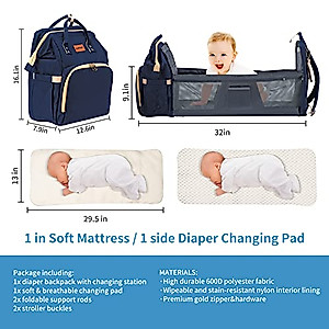 KUWANI Diaper Bag Backpack, Multifunction Travel Baby Changing Bag for Dad/Mom, Large Unisex Diaper Backpack, Waterproof Diaper Bag with Stroller Straps, Baby Registry Search(Navy Blue)