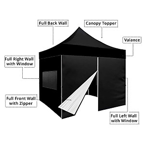 BannerBuzz Pop Up Canopy Tent Privacy 10x10 Emergency Medical Tents Instant Canopy Folding Party Tent with Sidewalls and Mesh Windows with Wheeled Bag (Black)