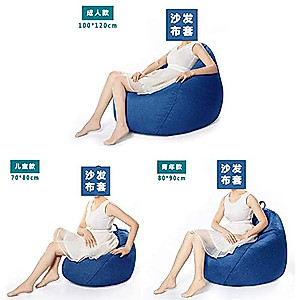KODENG Large Small Lazy Sofas Cover Chairs Without Filler Linen Cloth Lounger Seat Bean Bag Pouf Puff Couch Tatami Living Room Beanbags (RED, 70x80cm)