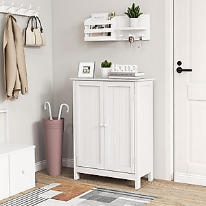 COSTWAY Bathroom Storage Cabinet, Freestanding Bathroom Organizers and Storage with Doors & Adjustable Shelf, Wooden Floor Cabinet for Home, Living Room, Entryway, Kitchen (White)