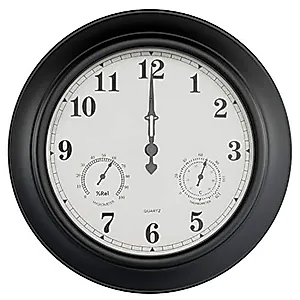 Pure Garden Thermometer 18" Metal Indoor/Outdoor Patio Wall Clock Black