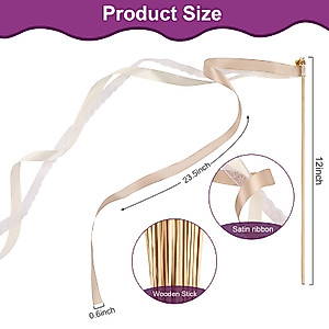 Sumind 40 Pieces Ribbon Wedding Streamers with Bells, Lace Fairy Wand Stick Party Ribbon Streamers Chromatic Silk Streamers for Party, Birthday and Holiday (Champagne)