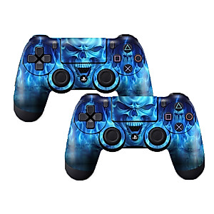 PS4 Slim Skins - Decals for PS4 Controller Playstation 4 Slim - Stickers Cover for PS4 Slim Controller Sony Playstation Four Slim Accessories with Dualshock 4 Two Controllers Skin - Blue Fire
