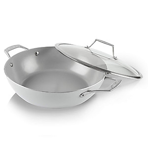 TECHEF - CeraTerra, 5 Qt / 12-in Ceramic Nonstick All Purpose Chef Pan with Cover, (PTFE and PFOA Free Ceramic Exterior & Interior), Oven & Dishwasher Safe, Made in Korea, Grey/Silver (5 Qt Chef Pan)