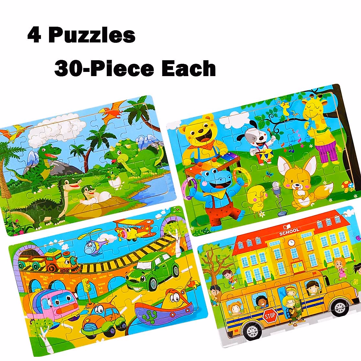 SURFCUZ Wooden Jigsaw Puzzles Set for Kids Age 3-8 Year Old 30 Piece Colorful Wooden Puzzles for Toddler Children Learning Educational Puzzles Toys for Boys and Girls (4 Puzzles)
