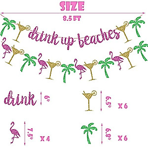 Drink Up Beaches Banner Flamingo Beaches Coconut Tree Champagne Bottle Garland Beach Bach Party Decor Hawaii Luau Tropical Summer Beach Pineapple Bachelorette Themed Party Supplies Decorations