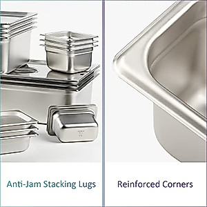 CURTA 6 Pack Anti-Jam Hotel Pans with Lids, 1/6 Size 4 Inch Deep, NSF Commercial 18/8 Stainless Steel Chafing Steam Table Food Pan with Covers