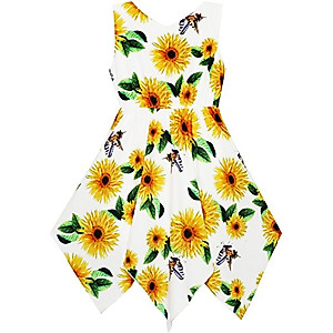 JE32 Girls Dress Sunflower Butterfly Hanky Hem Party Beach Necklace Size 8,Yellow,