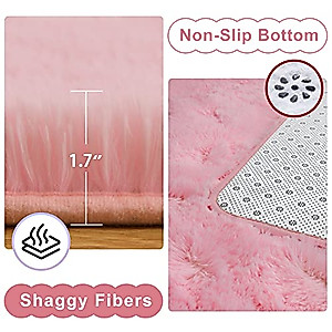 Ompaa Pink 8x10 Feet Large Area Rugs Fluffy Living Room Carpet, Wall to Wall Big Shag Pink Rug for Bedroom Girls Playroom Classroom Nursery Home Office Decor