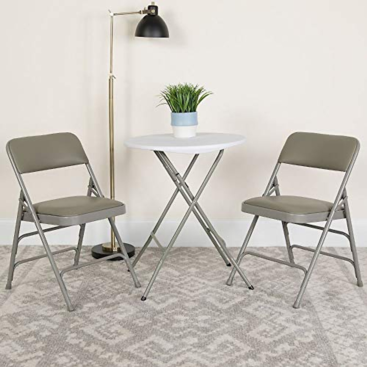 Flash Furniture 4 Pack HERCULES Series Curved Triple Braced & Double Hinged Gray Vinyl Metal Folding Chair