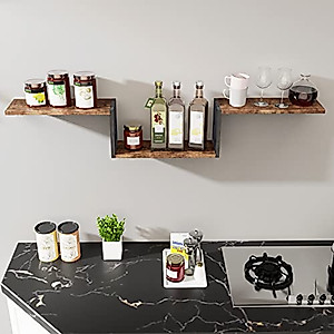 NiHome Floating Wall Shelves 3-Pack, Hanging Corner Shelves, Rustic Wood Book Shelves, Corner Bookshelf for Bedroom, Living Room, Bathroom, Wall Mounted Decor (Black & Brown)