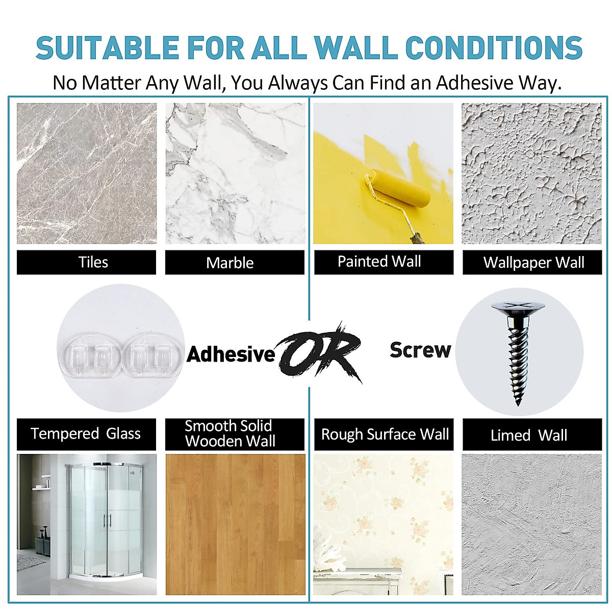 5 Pack Bathroom Shower Caddy Shelf Organizer, with Toothbrush/Soap Dishes/Hair Dryer Holder, No Drilling Wall Mount Adhesive Shelf for Inside Shower, SUS304 Storage Organizer Accessories (Black)