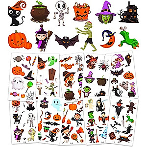 Halloween Temporary Tattoos for Kids, 100 Assorted Waterproof Cute Pumpkin Tattoos Stickers for Kids and Children Party Favors