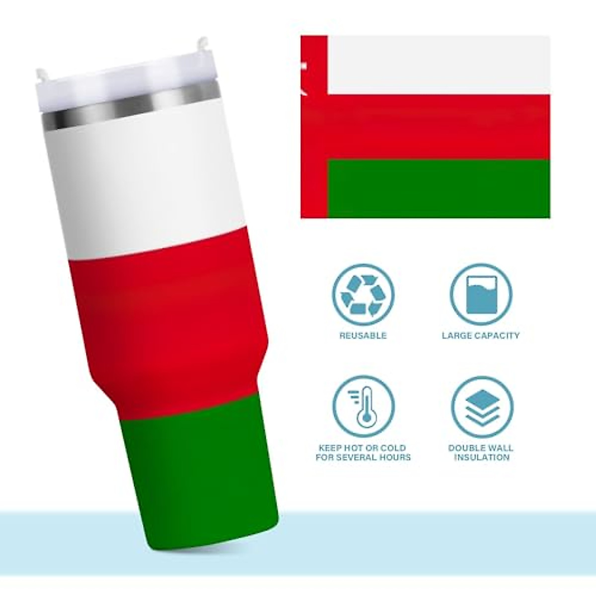 ODAWA 40oz Oman Flag Insulated Water Tumbler with Handle and Straw Lid, 2 in 1 Lid Insulated Stainless Steel Tumblers