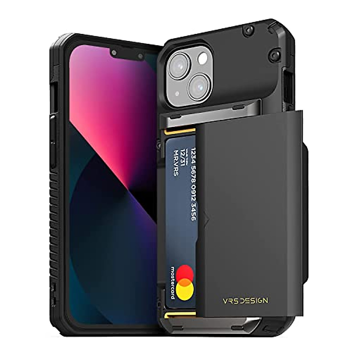 VRS DESIGN Damda Glide Pro Phone Case for iPhone 13, Sturdy Semi Auto Wallet [4 Cards] Case Compatible for iPhone 13 Case (2021) Black