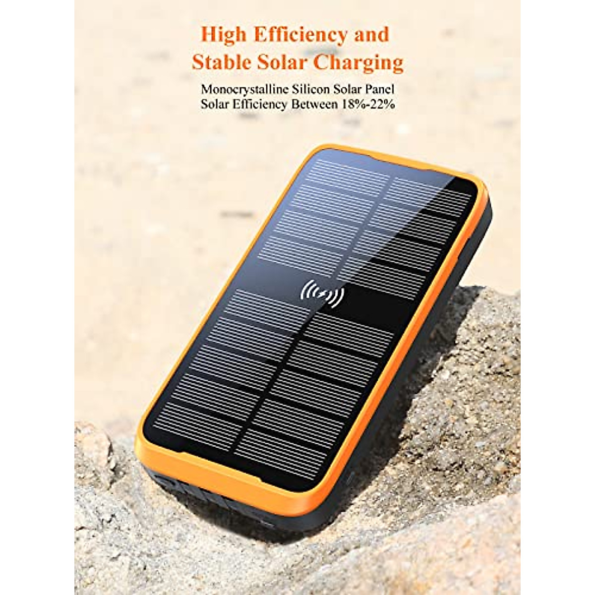 RETMSR Portable Charger, 38800mAh Solar Charger 10W Wireless QC3.0 22.5W PD 20W Fast Charging, Battery Pack with Built-in 3 Cables Super Bright Flashlight, 5 Outputs Power Bank for Cell Phone Tablet