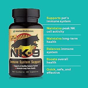 American BioSciences NK-9, AHCC Supplement for Dogs & Cats - Dietary Supplement to Support Immune System - Made for Pet's Immune Defenses - 30 Capsules, 250mg/capsule