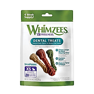 WHIMZEES Natural Grain Free Daily Dental Dog Treats, Brushzees, Extra Small, Bag of 28