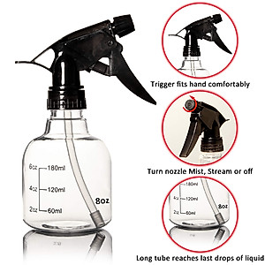 Youngever 6 Pack Empty Plastic Spray Bottles, Spray Bottles for Hair and Cleaning Solutions (8 Ounce)