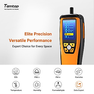 Temtop Air Quality Monitor CO2 Detector Professional Carbon Dioxide PM2.5 PM10 Formaldehyde Temperature and Humidity Monitor w/Audio Alarm Data Export (M2000 2nd)