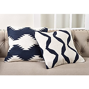 SARO LIFESTYLE Collection Kilim Design Down Filled Throw Pillow, 20", Navy Blue