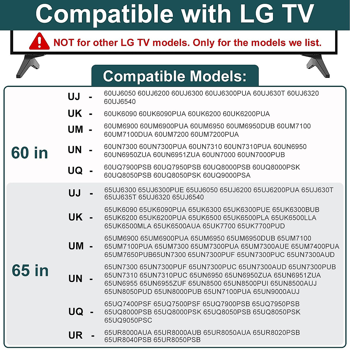 Stand for LG TV Legs, TV Legs for 60 65 in LG TV Stand 65UR8000 60UJ6050 60UK6090 60UM6900 60UM7200 60UN7000 60UN7000PUB 65UK7700 65UM6900 65UM7400 65UM7650 65UN6950 65UN6955ZUF 65UN8500 65UN8050