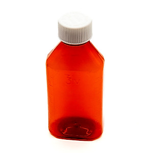 Pharmacy Oval Bottle Amber 1 oz with CR Caps Included (QTY. 100) - Prescription Pharmacy Bottle, Pharmacy Container, Prescription Plastic Container by Sponix