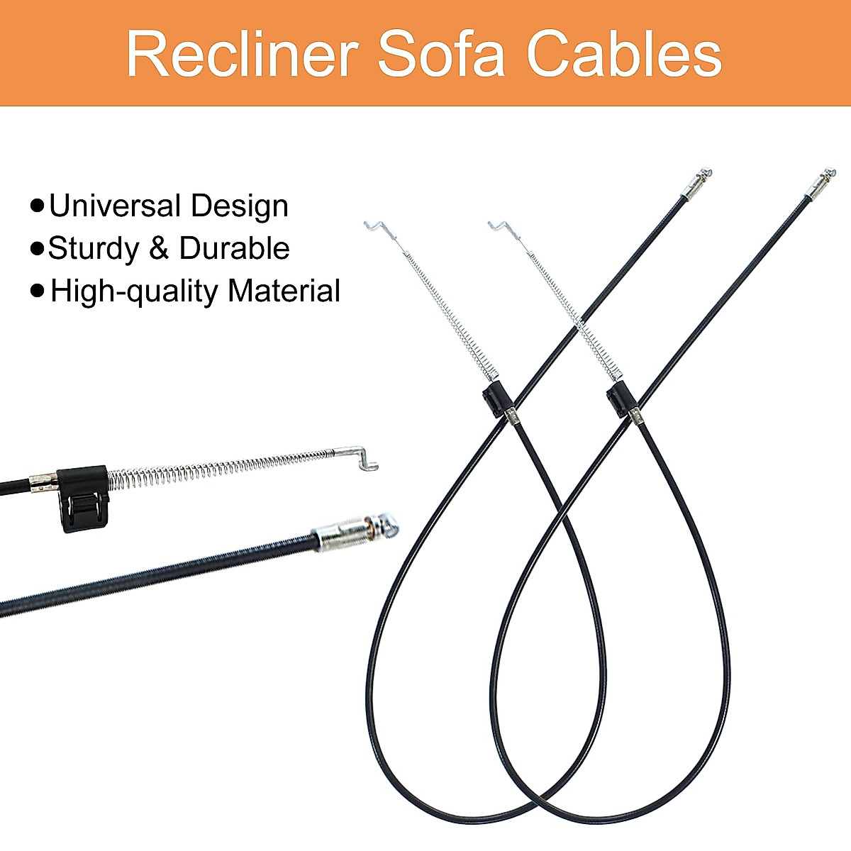 Biaungdo 2 Pcs Sofa Recliner Cables, Universal Recliner Part Release Cable Replacement Part Metal Sofa Couch Recliner Pull Handle Hook Exposed Cable (Black, 38.2in Total Length)